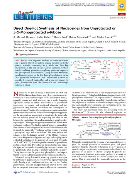 Pdf Direct One Pot Synthesis Of Nucleosides From Unprotected Or 5 O