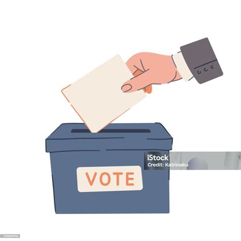 투표함에 종이를 넣는 손 흰색 배경에 고립된 투표 개념입니다 선거와 민주주의의 평면 벡터 그림 Referendum에 대한 스톡