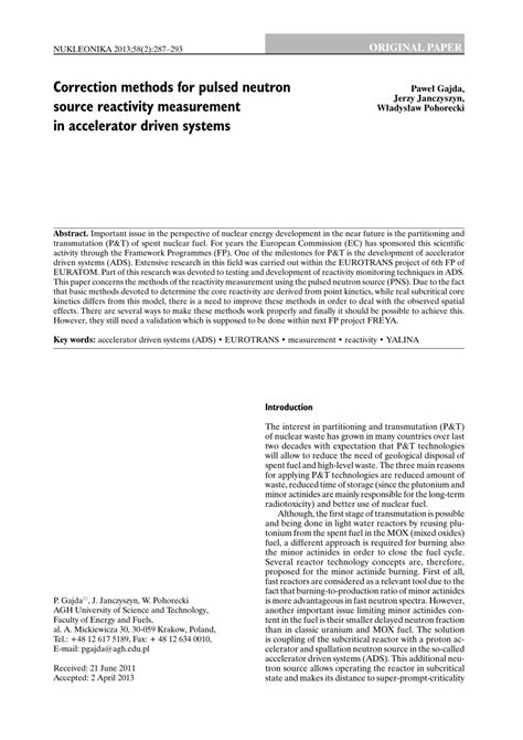 Pdf Correction Methods For Pulsed Neutron Source Reactivity