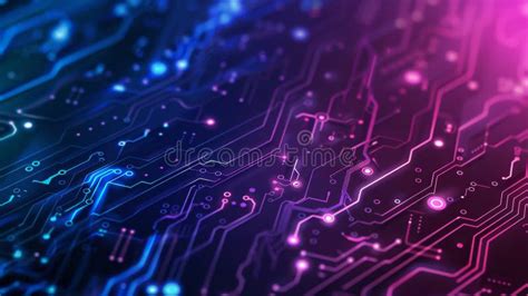 The Image Features A Futuristic Circuit Board With Neon Lights And Digital Elements Stock