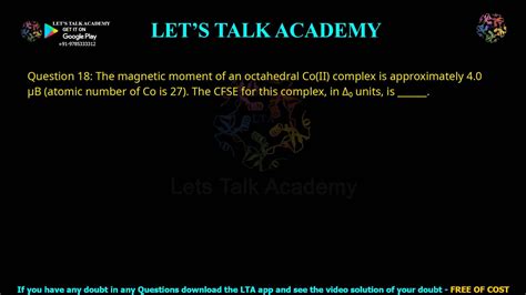 Cfse Of Octahedral Coii Complex Csir Net Life Science Coaching