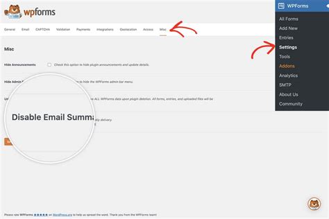 how to disable the weekly email checkbox in wpforms settings