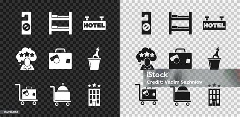 방해하지 마십시오 호텔 객실 침대 텍스트가있는 간판 여행 가방 덮힌 트레이 건물 별 5 개 등급 리뷰 및 아이콘 벡터 1위에 대한 스톡 벡터 아트 및 기타 이미지 Istock
