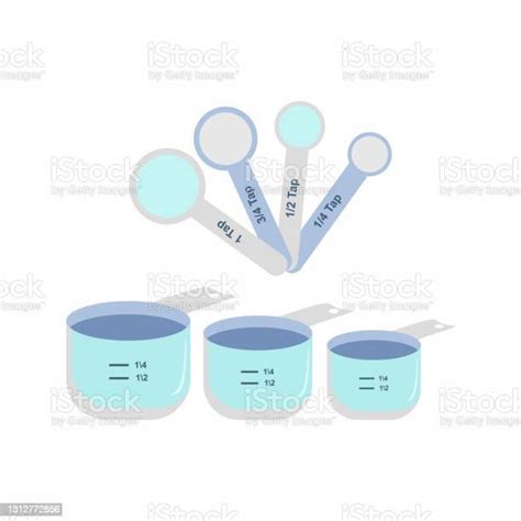 다양한 크기의 숟가락과 컵을 측정합니다 주방 도구 평면 디자인 흰색 배경에 격리 된 숟가락 벡터 그림 기호 아이콘을 측정합니다 조리 기구 개념 강철에 대한 스톡 벡터 아트