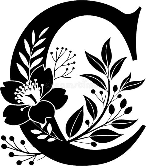 Elegant Black C Stencil Adorned With Delicate Floral Accents Stock