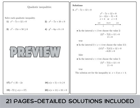 Quadratic Inequality Worksheet Quadratic Inequalities Worksheets