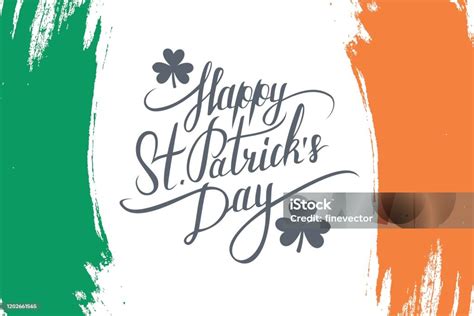 행복 한 세인트 패트릭의 날 인사말 카드 손으로 쓴 소원과 아일랜드 국기의 색상에 브러시 스트로크 0명에 대한 스톡 벡터 아트 및 기타 이미지 Istock