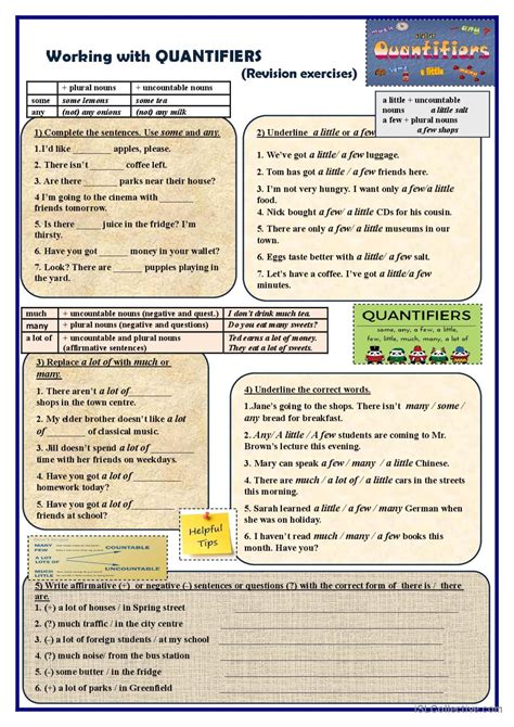 Working With Quantifiers Revision E… English Esl Worksheets Pdf And Doc