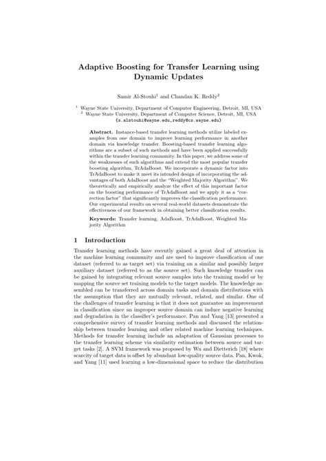 Pdf Adaptive Boosting For Transfer Learning Using Dynamic Updates