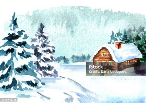 겨울 숲으로 크리스마스 카드입니다 수채화 손으로 그린 그림 크리스마스에 대한 스톡 벡터 아트 및 기타 이미지 크리스마스 0