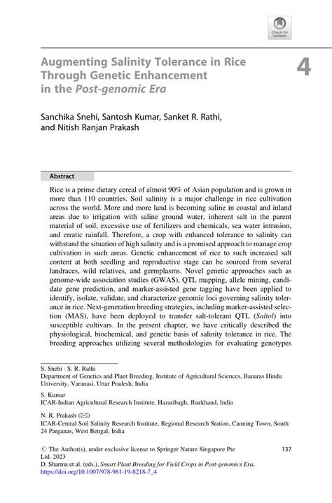 Pdf Augmenting Salinity Tolerance In Rice Through Genetic Enhancement
