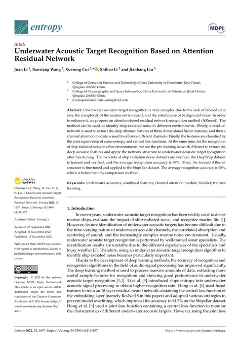 Pdf Underwater Acoustic Target Recognition Based On Attention Residual Network