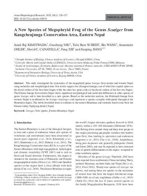 Pdf A New Species Of Megophryid Frog Of The Genus Scutiger From Kangchenjunga Conservation