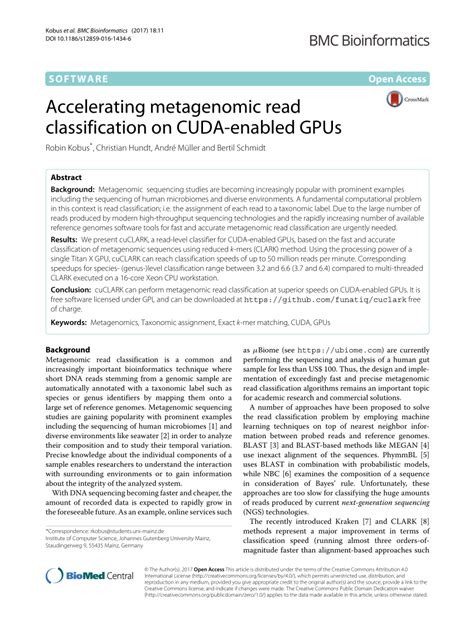 pdf accelerating metagenomic read classification on cuda enabled gpus