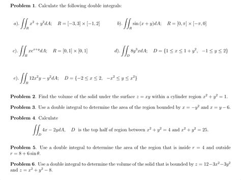 Problem Calculate The Following Double Integrals Chegg