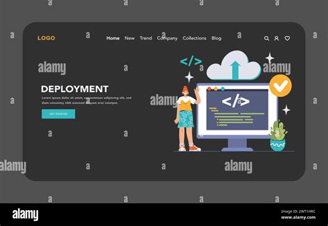 Devops Web Banner Or Landing Page Dark Or Night Mode Software Development And It Operations