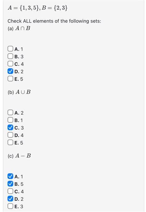Solved A 135 B 23 Check All Elements Of The Following