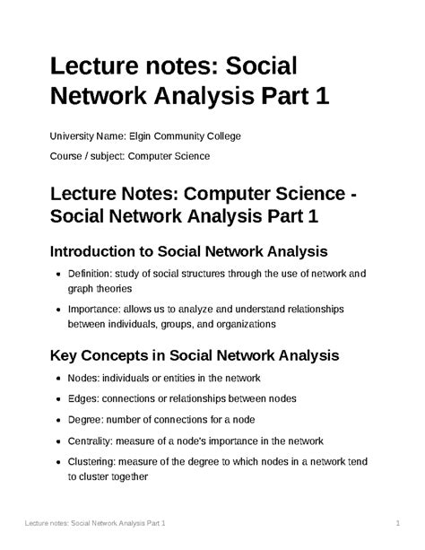 Lecture Notes Social Network Analysis Part 1 Lecture Notes Social Network Analysis Part 1