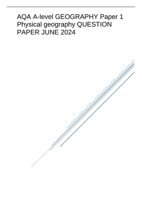 Aqa A Level Geography Paper 1 Physical Geography Question Paper June 2024 Aqa Geography 2024
