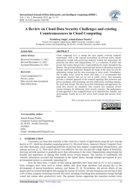 PDF A Review On Cloud Data Security Challenges And Existing Countermeasures In Cloud Computing