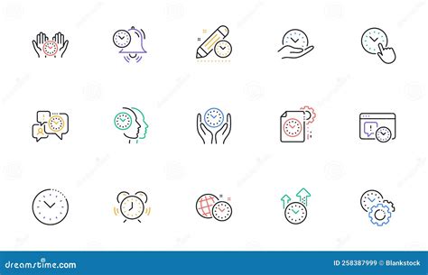 Time Management Line Icons Alarm Clock Timer Plan And Project Deadline Linear Set Vector