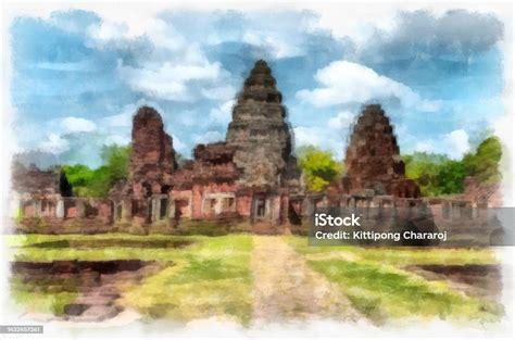 고대 석조 성곽과 태국 수채화 스타일 일러스트 인상파 그림의 고대 패턴 예술 0명에 대한 스톡 벡터 아트 및 기타 이미지 0명 건축 고대의 Istock