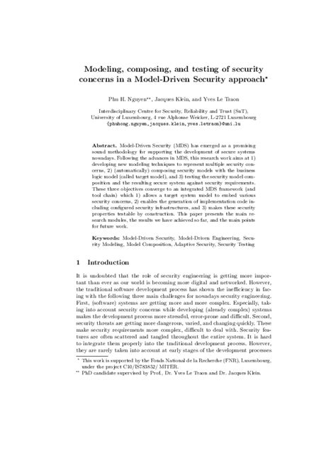 Pdf Modeling Composing And Testing Of Security Concerns In A Model Driven Security Approach