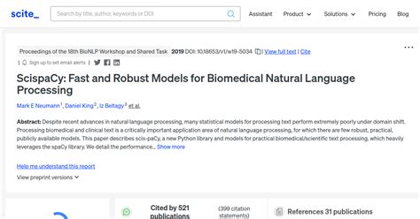 Scispacy Fast And Robust Models For Biomedical Natural Language Processing