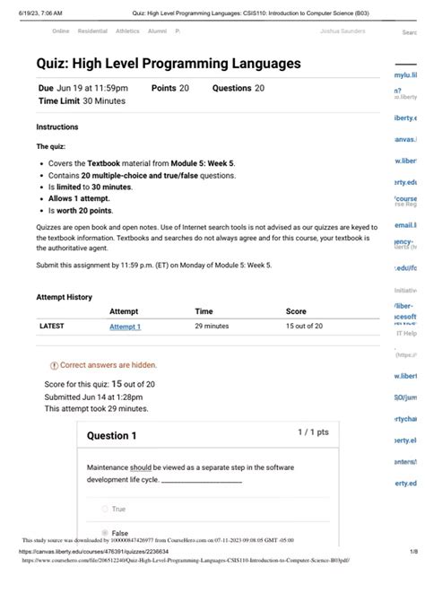 Csis 110 Quiz High Level Programming Languages 2023 Csis 110 Stuvia Us