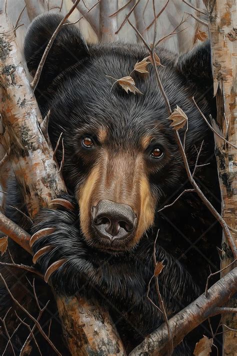 Black Bear Art Print Realistic Wildlife Illustration Digital Download