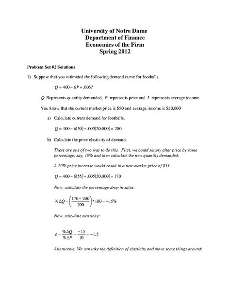 Seminar Assignments Problem Set 2 Solutions University Of Notre Dame Department Of Finance