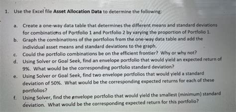1 Use The Excel File Asset Allocation Data To