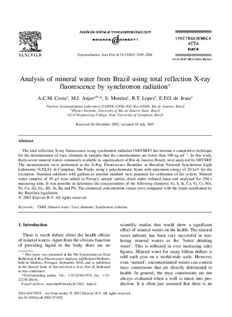 Pdf Analysis Of Mineral Water From Brazil Using Total Reflection X Ray Fluorescence By