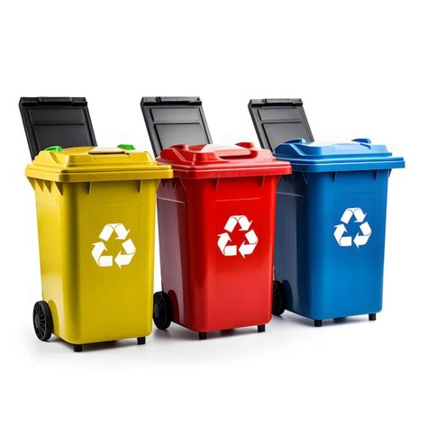 Premium Photo Three Trash Cans Are Lined Up In A Row