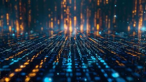 Abstract Blue Binary Code Background With Glowing Digits Digital
