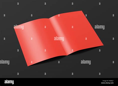 Blank Red Half Folded Flyer Leaflet On Black Background With Clipping