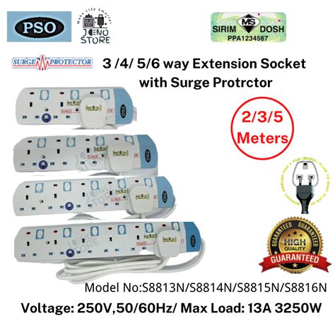 New Blue Pso 3 4 5 6 Way Portable Extension Trailing Socket Extension Plug Socket With Surge