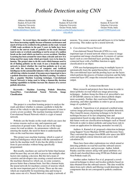 Pdf Pothole Detection Using Cnn