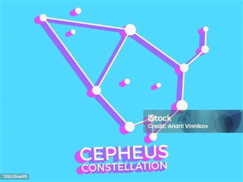 세페우스 별자리 3d 기호 파란색 배경에 등색 스타일별 아이콘 별과 은하의 클러스터 벡터 일러스트레이션 3차원 형태에 대한 스톡