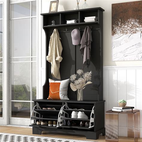 Euroco 708 Large Entryway Hall Tree With Storage Bench And Coat Rack