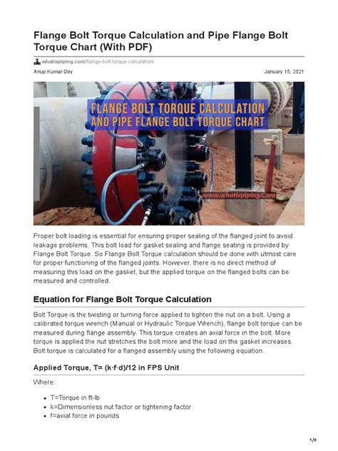 Flange Bolt Torque Calculation And Pipe Flange Bolt Torque Chart Pdf Joining Applied And