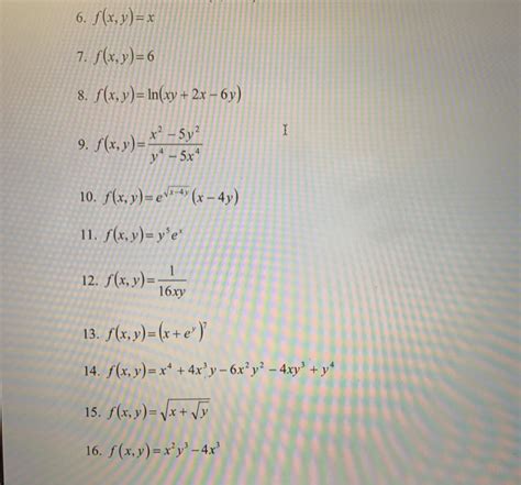 Solved 6 Fx Y X 7 Fxy6 8 Fx Y Inxy 2x