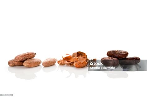 신선한 구운 코코아 콩과 흰 배경에 고립 된 껍질을 벗깁니다 껍질에 대한 스톡 사진 및 기타 이미지 껍질 코코아 코코아 콩 Istock