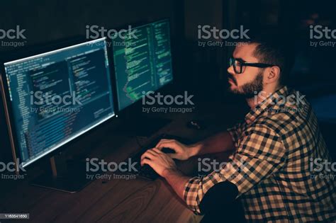 Close Up Side Profile Photo Handsome He Him His Guy Coder Typing Php Css Html Keyboard