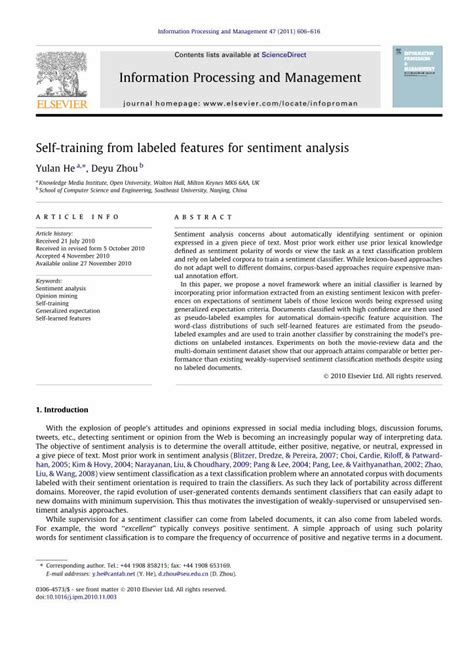 pdf self training from labeled features for sentiment analysis