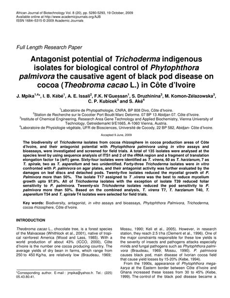 Pdf Antagonist Potential Of Trichoderma Indigenous Isolates For Biological Control Of