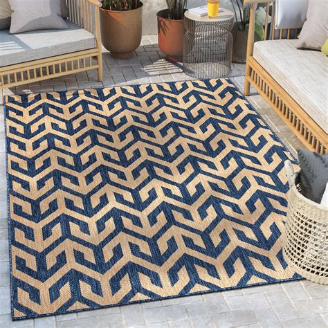 Well Woven Atlantis Blue Indoor Outdoor Flat Weave Pile Zig Zag