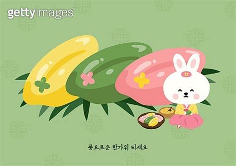 추석 명절 명절 한국문화 캐릭터 토끼 토끼목 한복 전통문화 주제 송편 일러스트레이션 신년카드