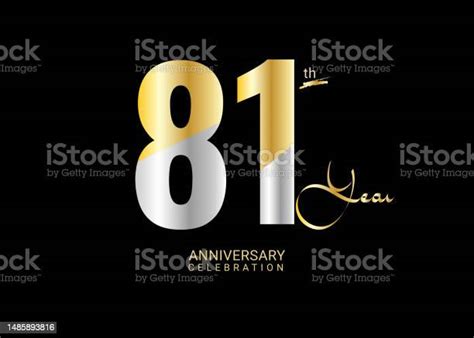 81 주년 기념 축하 금색과 은색 벡터 템플릿 81 숫자 로고 디자인 81 번째 생일 로고 로고 타입 기념일 축하를위한 벡터 기념일 포스터 초대 카드 0명에 대한 스톡 벡터