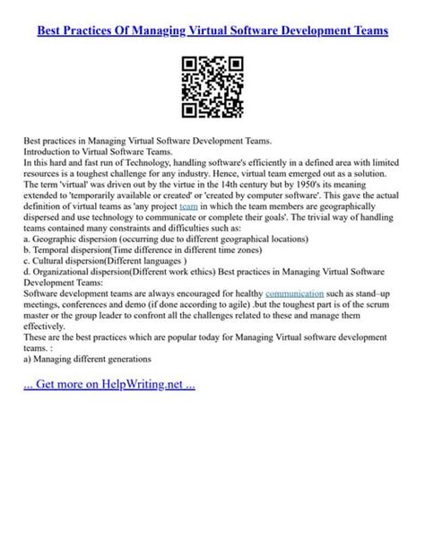 Best Practices Of Managing Virtual Software Development Teams Pdf